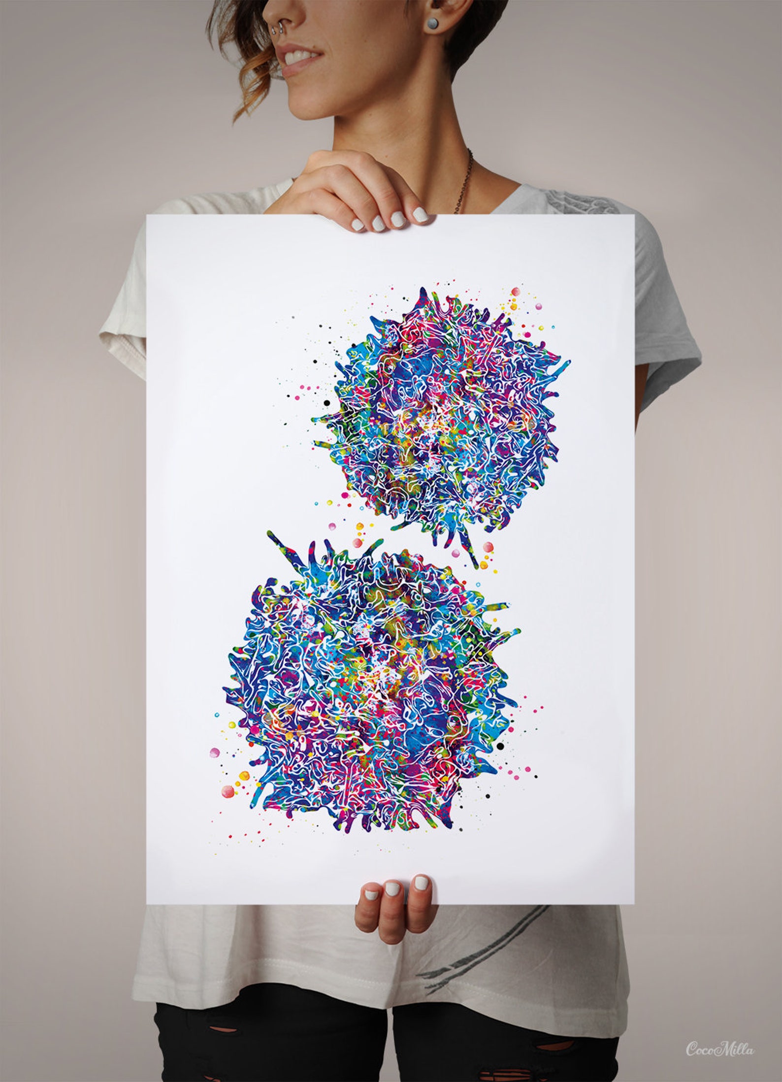 T-cells Watercolor Print Immune Cells Medical Art Science | Etsy
