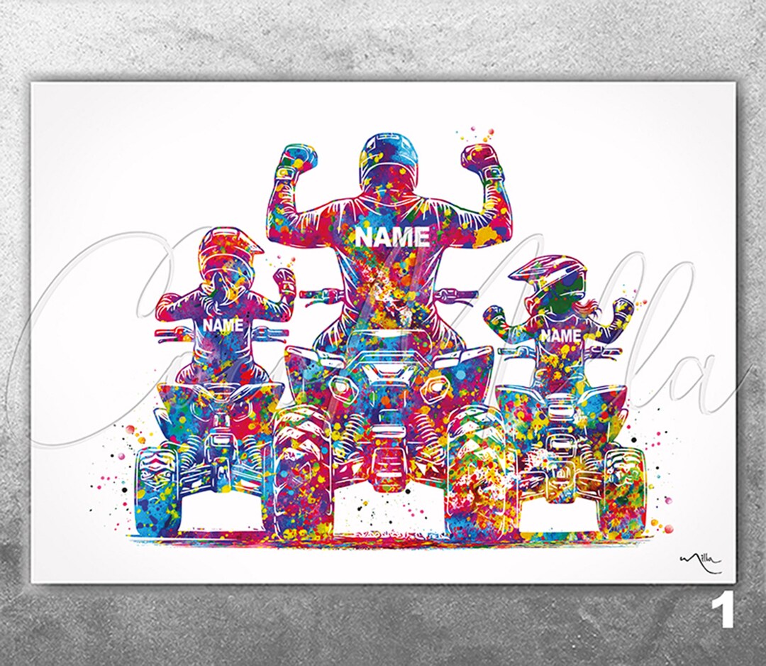 Personalized Father & Daughter Quad Bike Watercolor Print, ATV Art-2920 ...