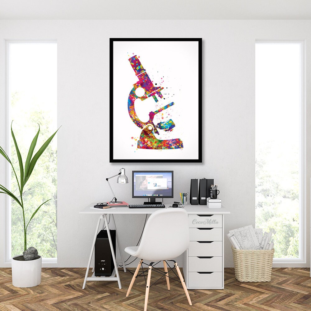 Microscope Watercolor Print Medical Art Microbiologistgift | Etsy