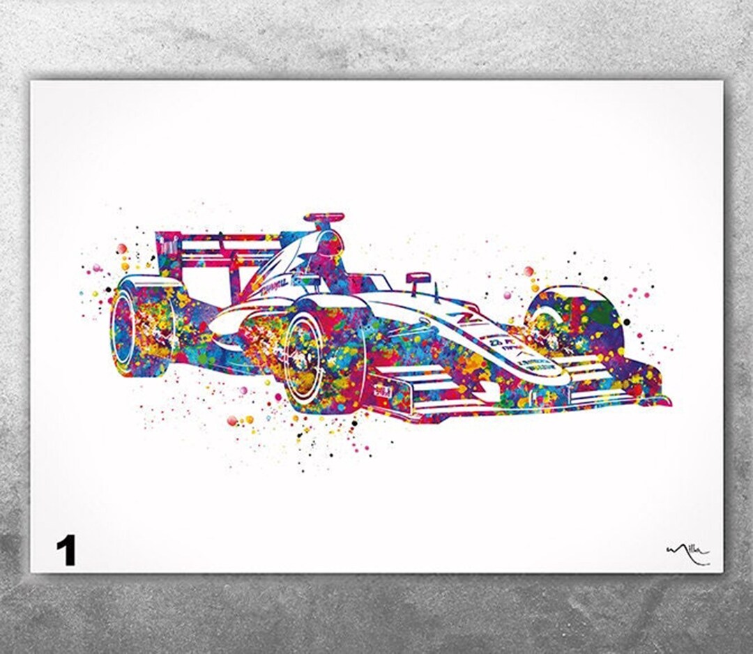 Racing Car Watercolor Print Wall Art Sports Formula One Poster Boys ...