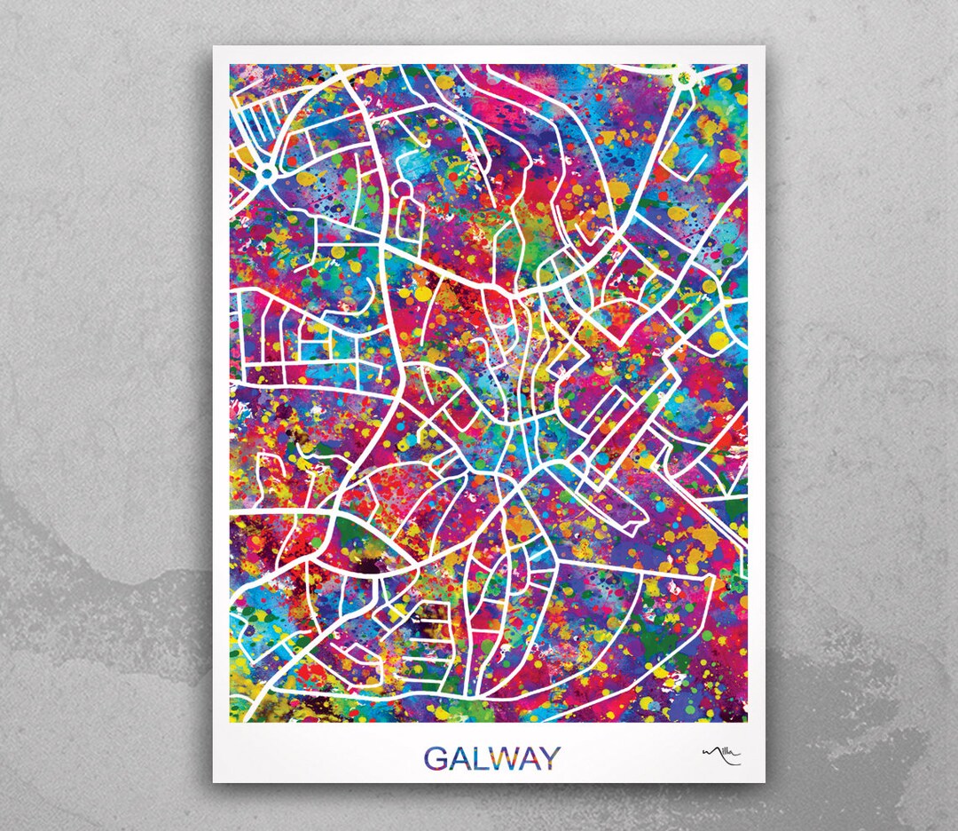 Galway Map Galway Watercolor Print Galway Street Map Travel - Etsy