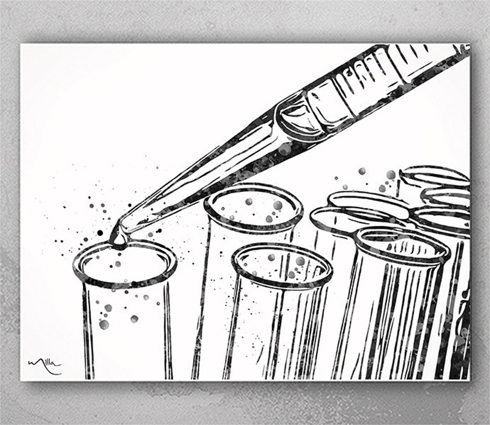 Test Tubes and Pipette Watercolor Print Chemistry Phlebotomist | Etsy