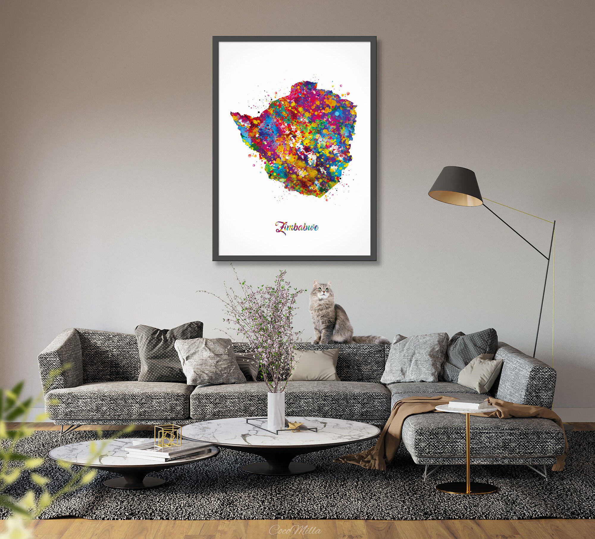 Zimbabwe Country Map Watercolor Print Wall Art Travel Map | Etsy