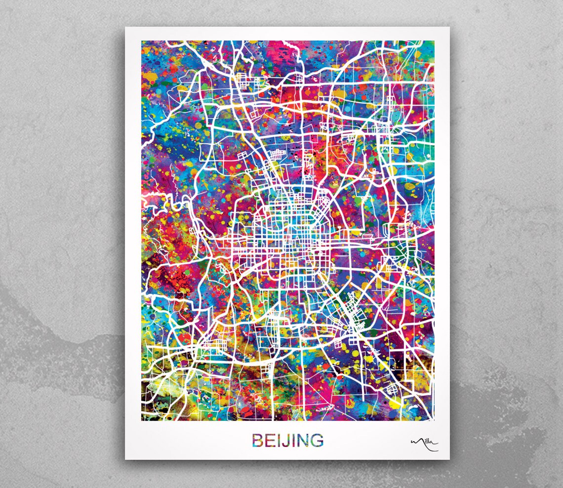 Beijing Map Print Watercolor Print Wall Art China Beijing Road | Etsy