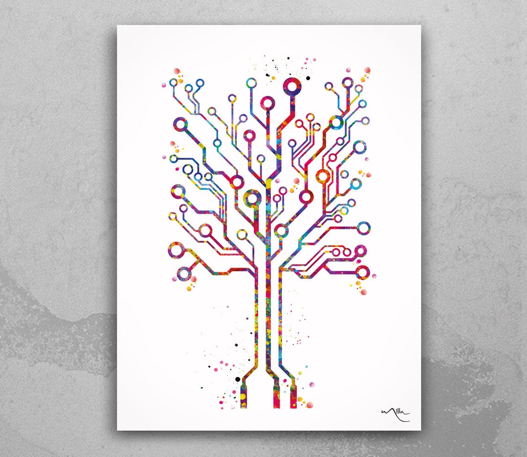 Circuit Board Tree Art Watercolor Print Science Art Computer Modern Art ...