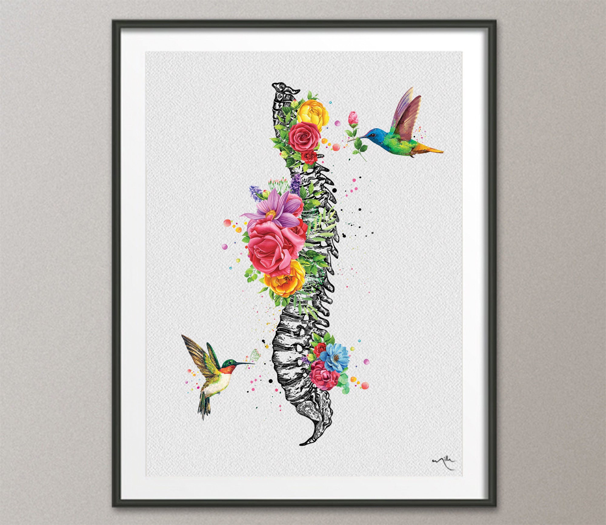 Spine Flowers and Birds Watercolor Print Spine Anatomy Medical | Etsy