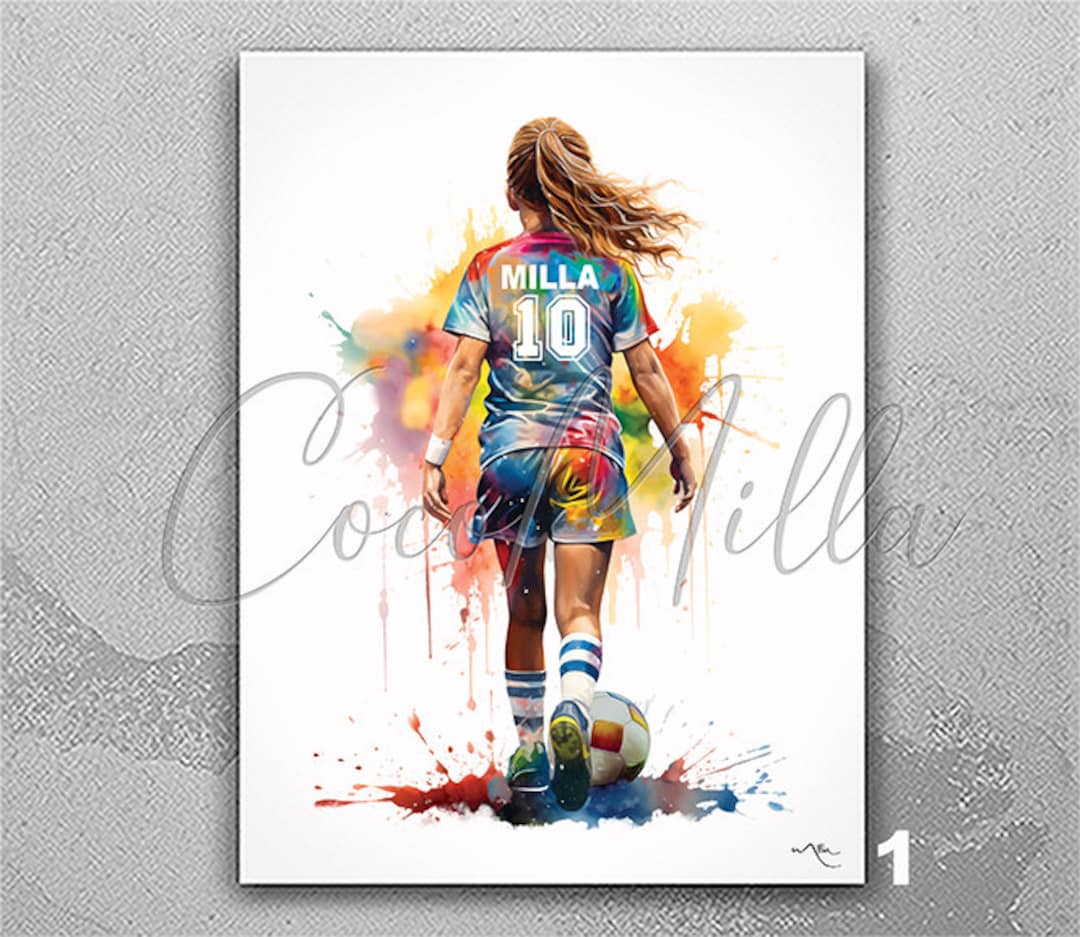 Girls Football Gifts Watercolor Print Personalised Soccer Female ...