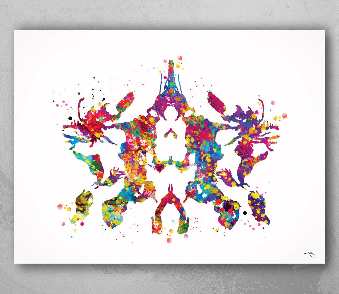 Rorschach Inkblot Test Card 10 Watercolor Print Psychology | Etsy