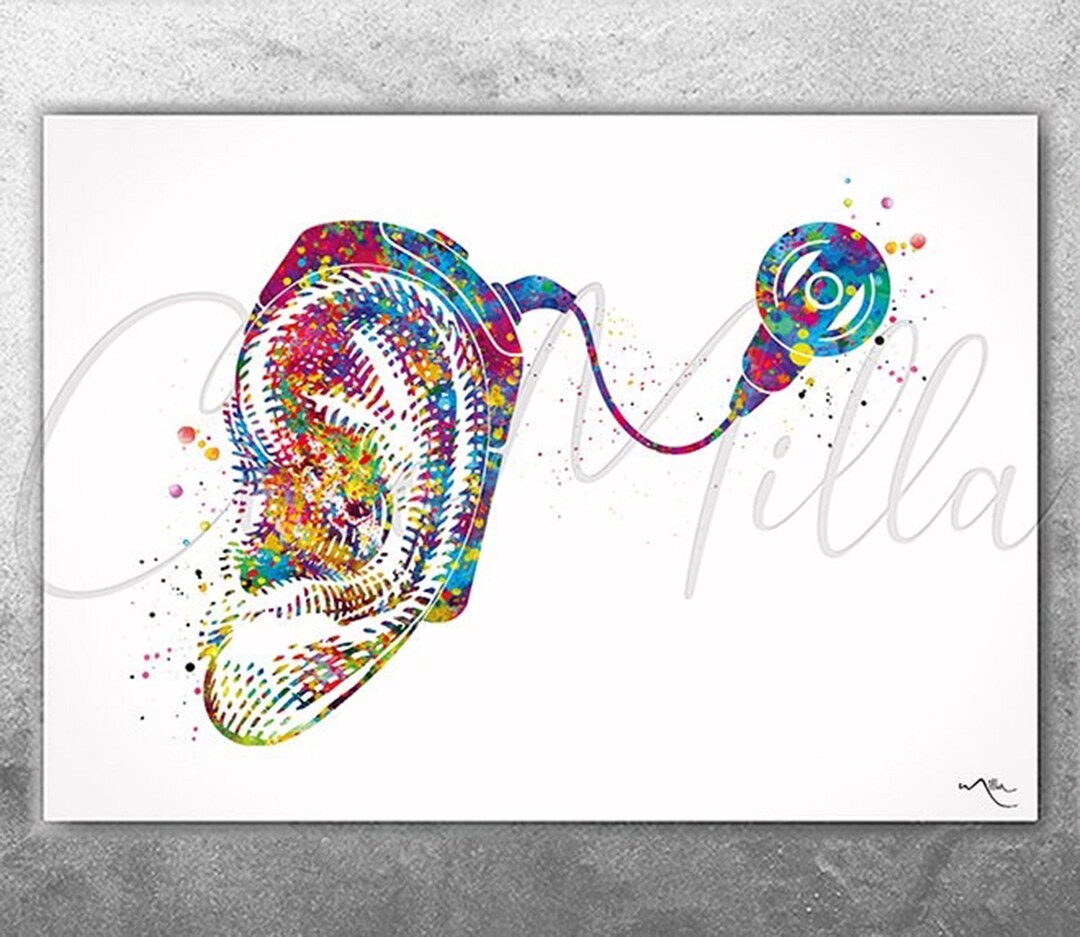 Cochlear Implant, Hearing Aid Watercolor Print Art Deaf Gift ...