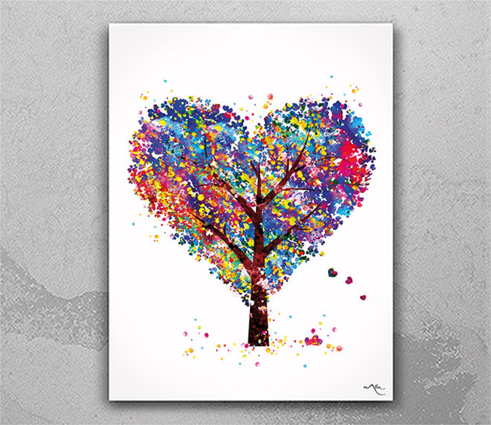 Heart Tree Watercolor Print Wedding Gift Housewarming Gift - Etsy
