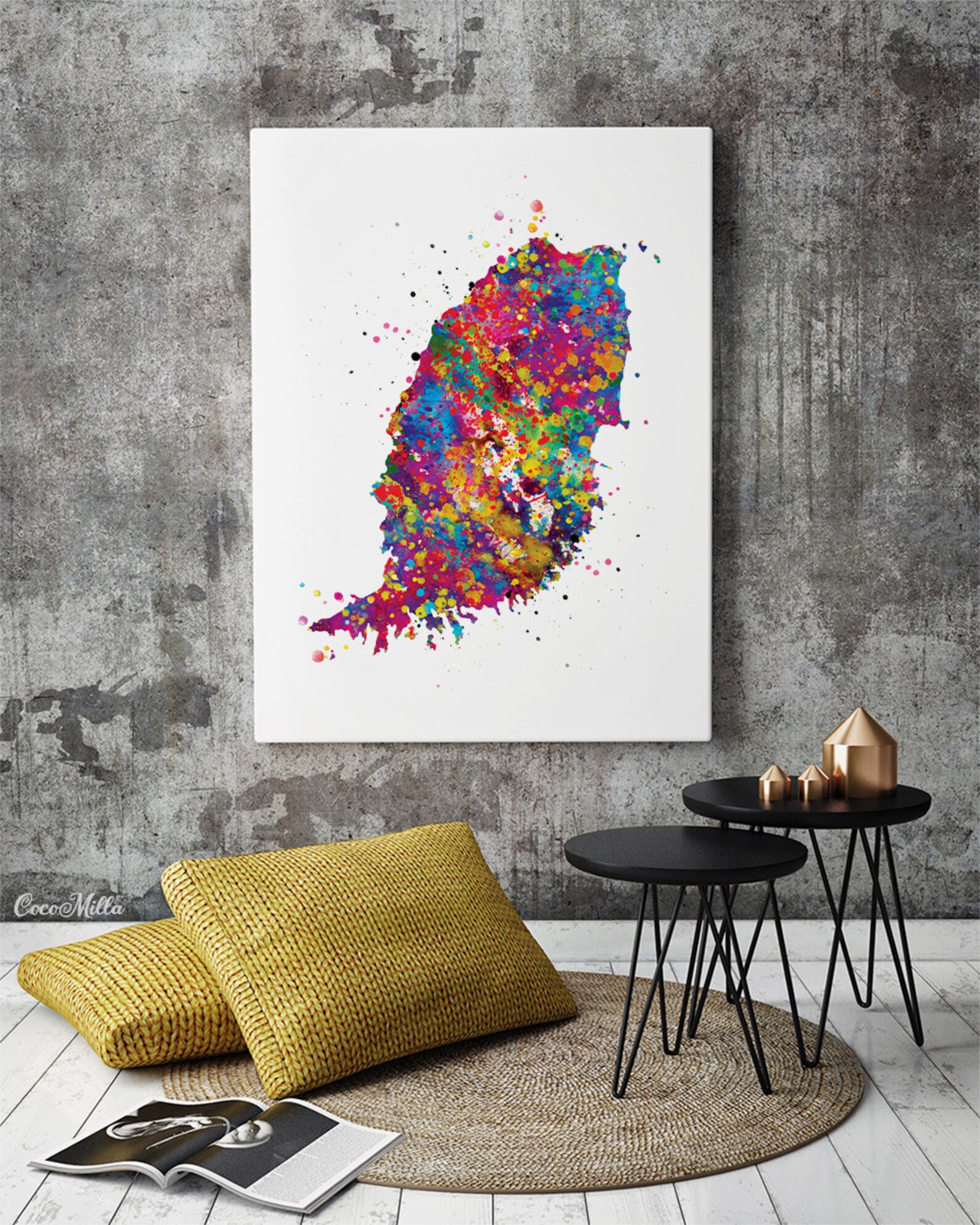 Grenada Map Watercolor Print Grenada Islands Wall Art Wedding - Etsy