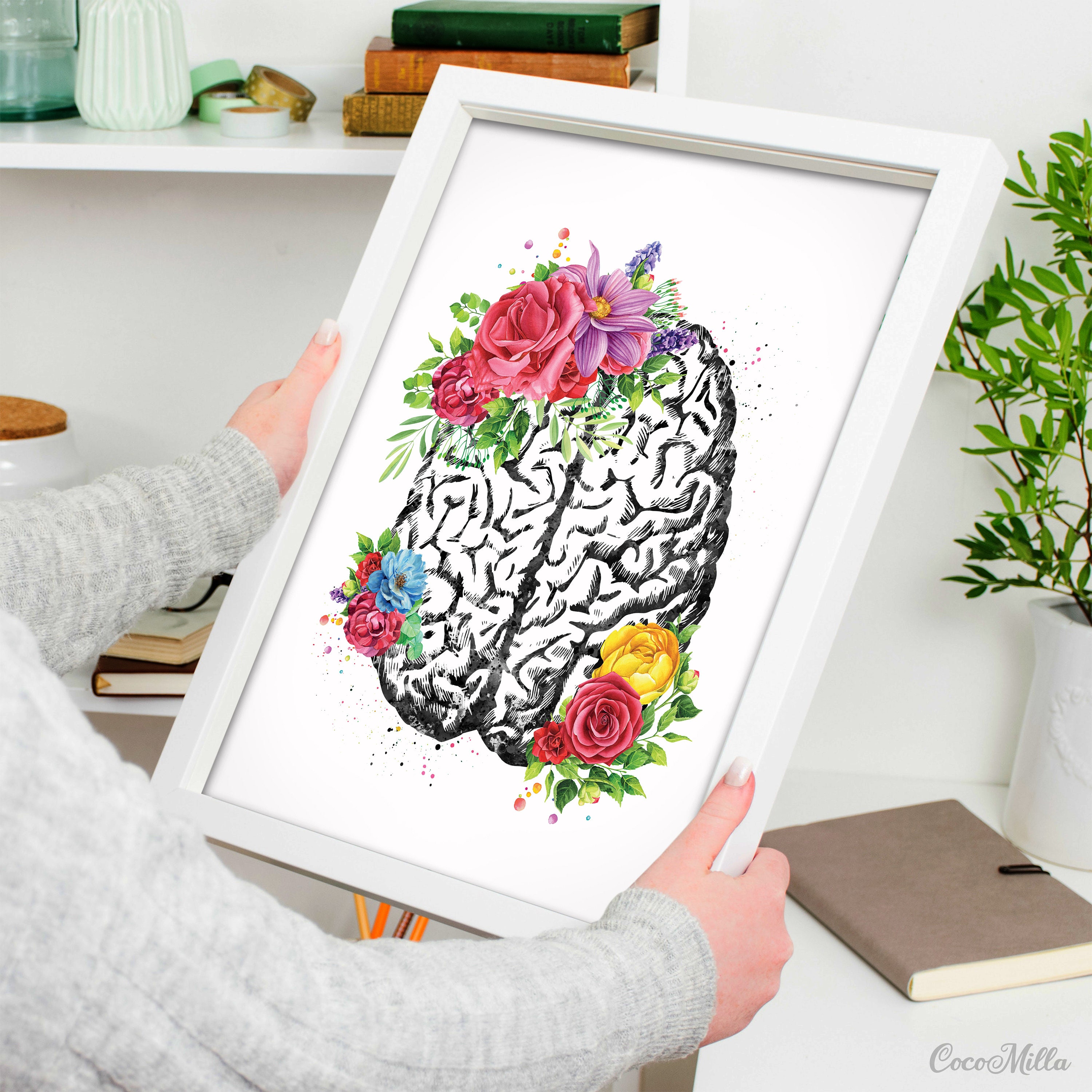 Brain Anatomy Flowers Cerebrum Floral Watercolor Print Medical | Etsy