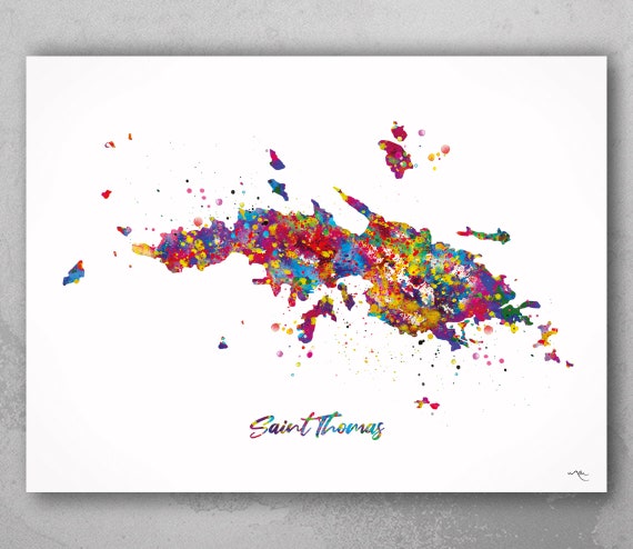 St Thomas Map Watercolor Print Map Decor Wanderlust Art Print | Etsy