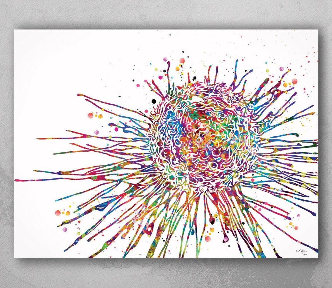 Cancer Cell Watercolor Print Medical Art Science Histology T-cells ...