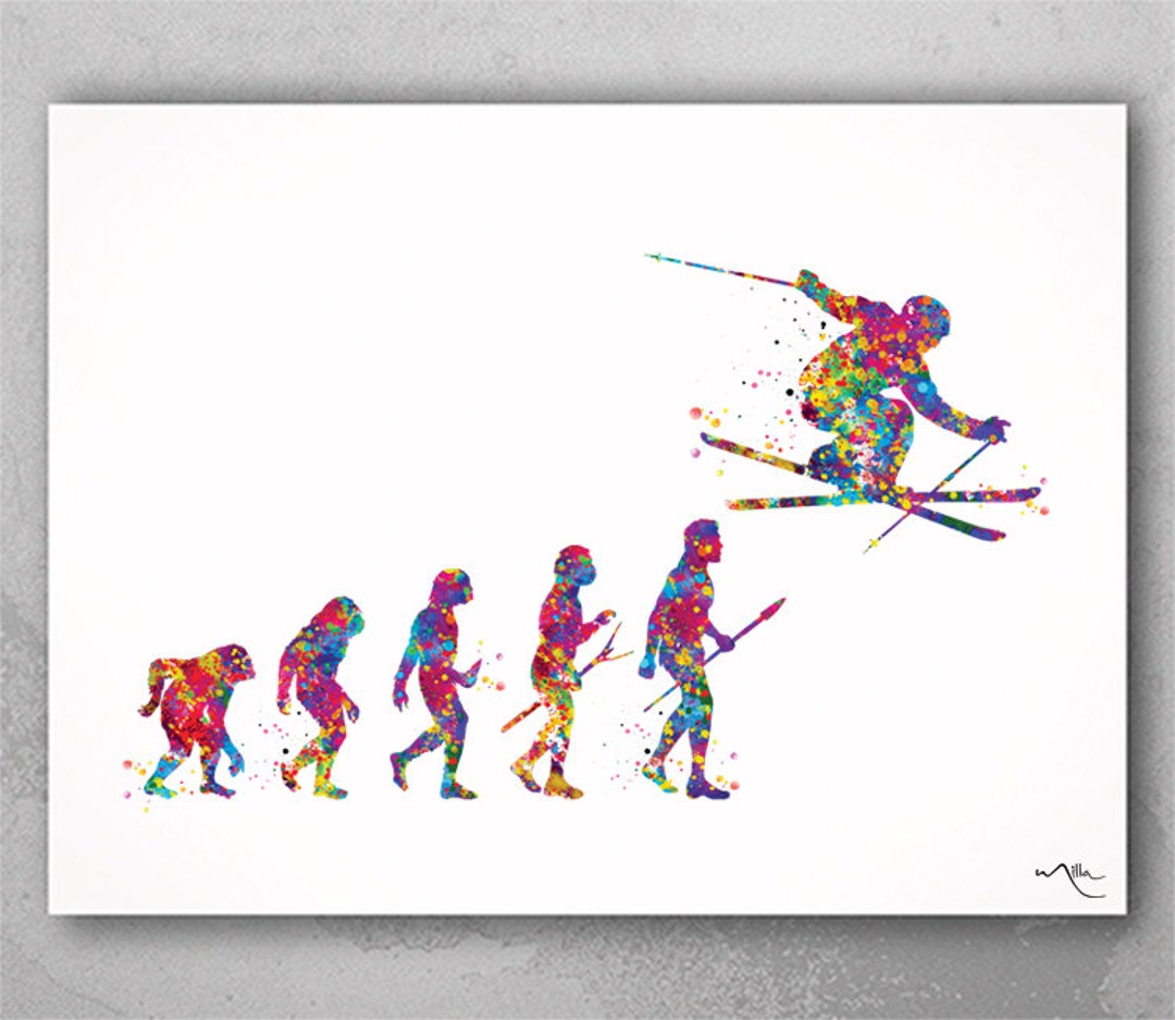 Ski Evolution Watercolor Print Skier Art Gift Poster Freeride Skiing ...