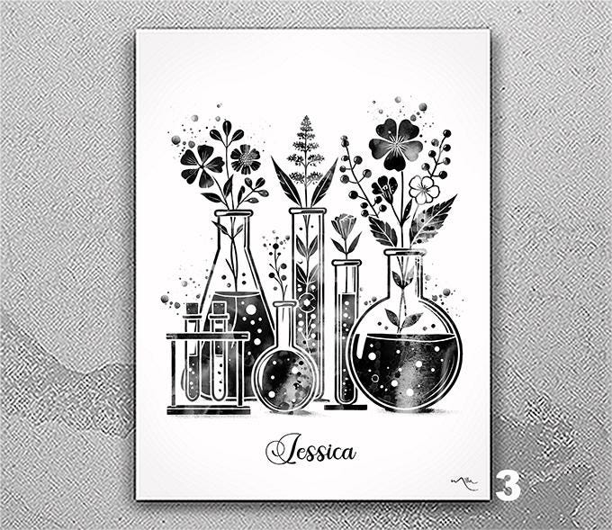 Floral Beakers Print | Personalized Science Art, Teacher Gift-2951 - Etsy