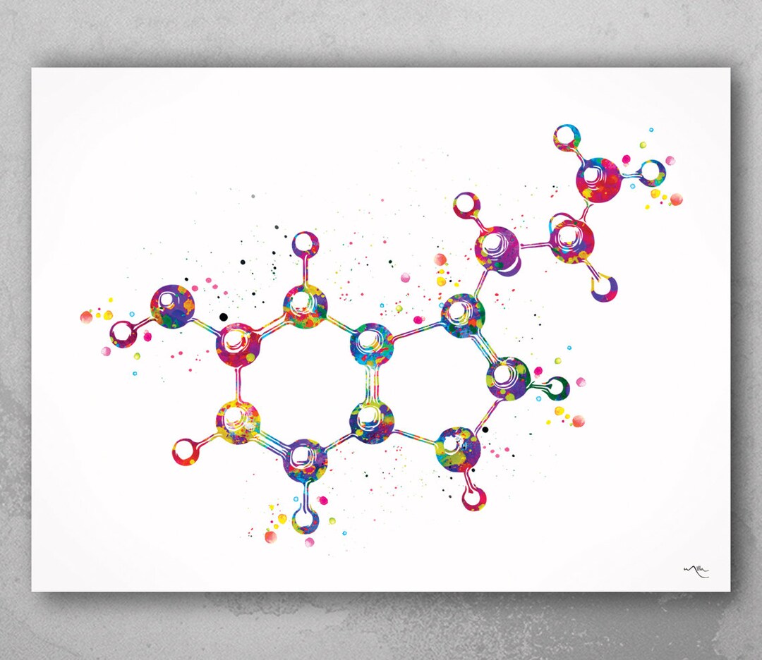 Serotonin Molecule Art Watercolor Print Medical Art Happiness Molecule ...