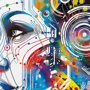 Artificial Intelligence Couple Watercolor Print Tech Abstract Circuit ...