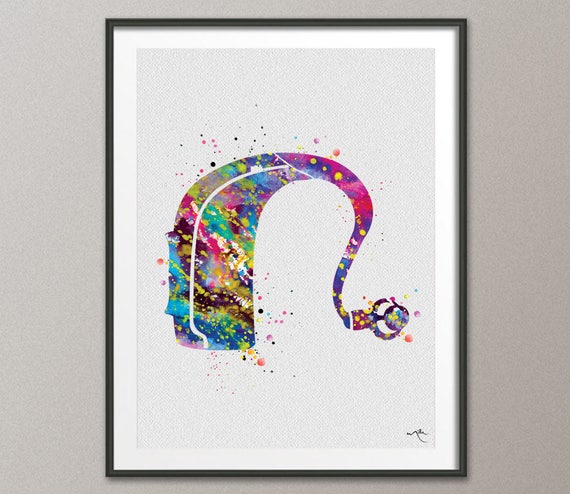 Hearing Aid Watercolor Print Cochlear Implant Art Deaf Gift | Etsy