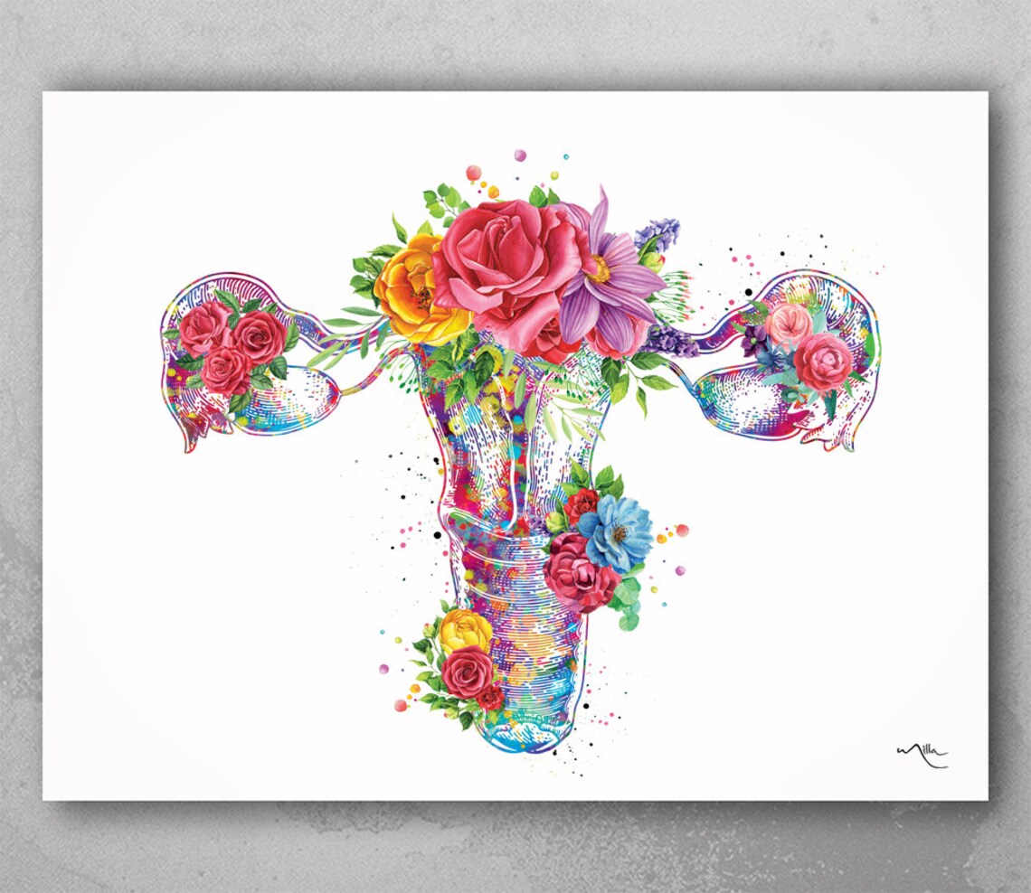 Uterus Anatomy Flowers Watercolor Print Floral Female | Etsy