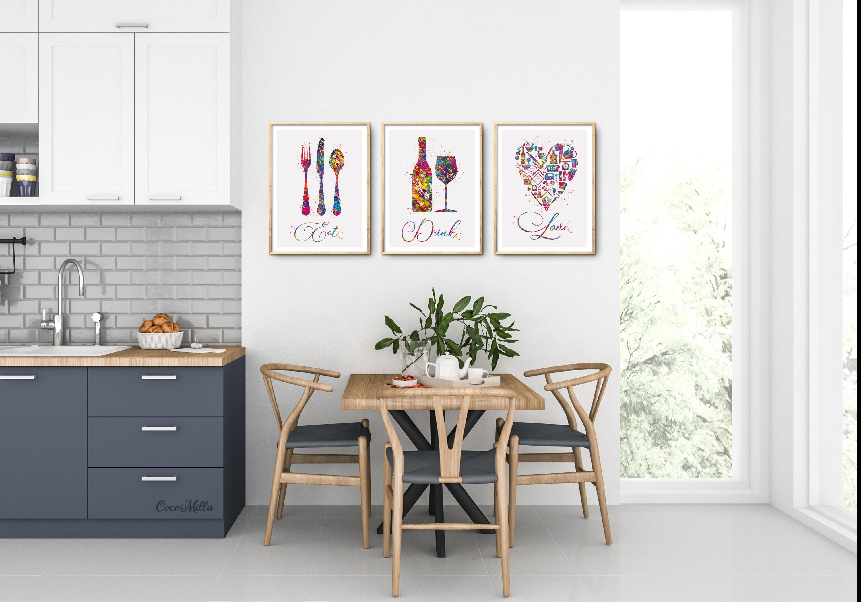Kitchen Art Watercolor Print Eat Drink Love Set of 3 Kitchen - Etsy UK