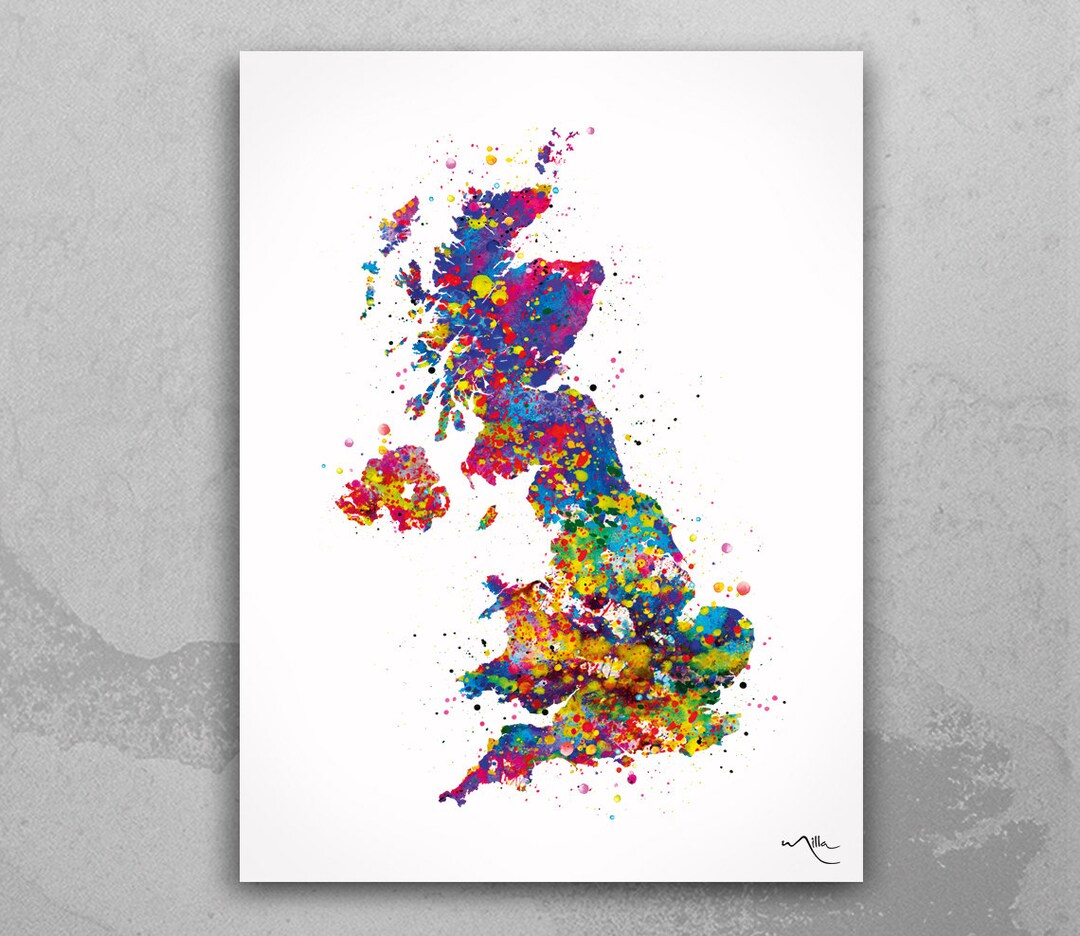 United Kingdom Map, United Kingdom Watercolor, UK Map, Great Britain ...