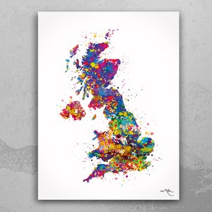 United Kingdom Map, United Kingdom Watercolor, UK Map, Great Britain ...
