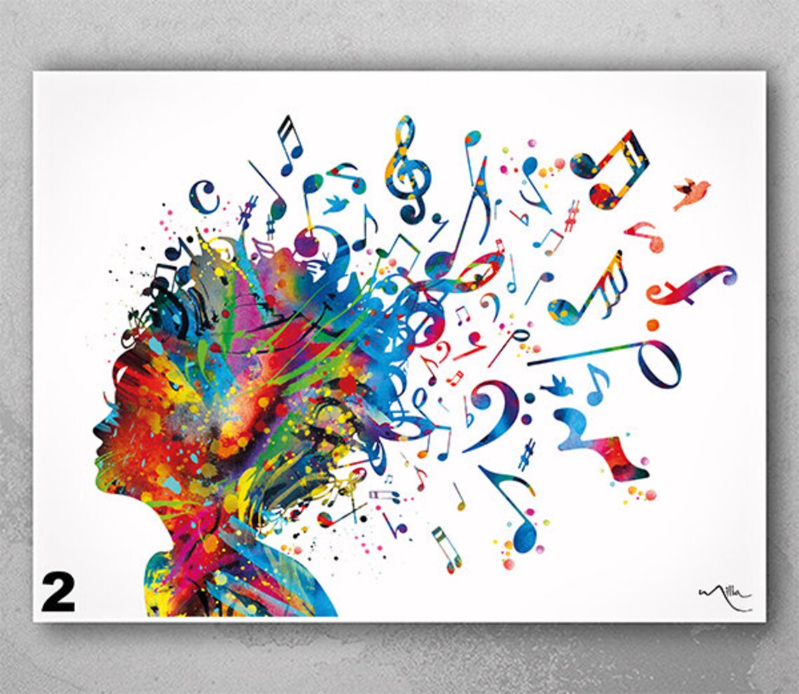 Girl Music Notes Watercolor Art Print, Treble Clef Wall Decor - Etsy