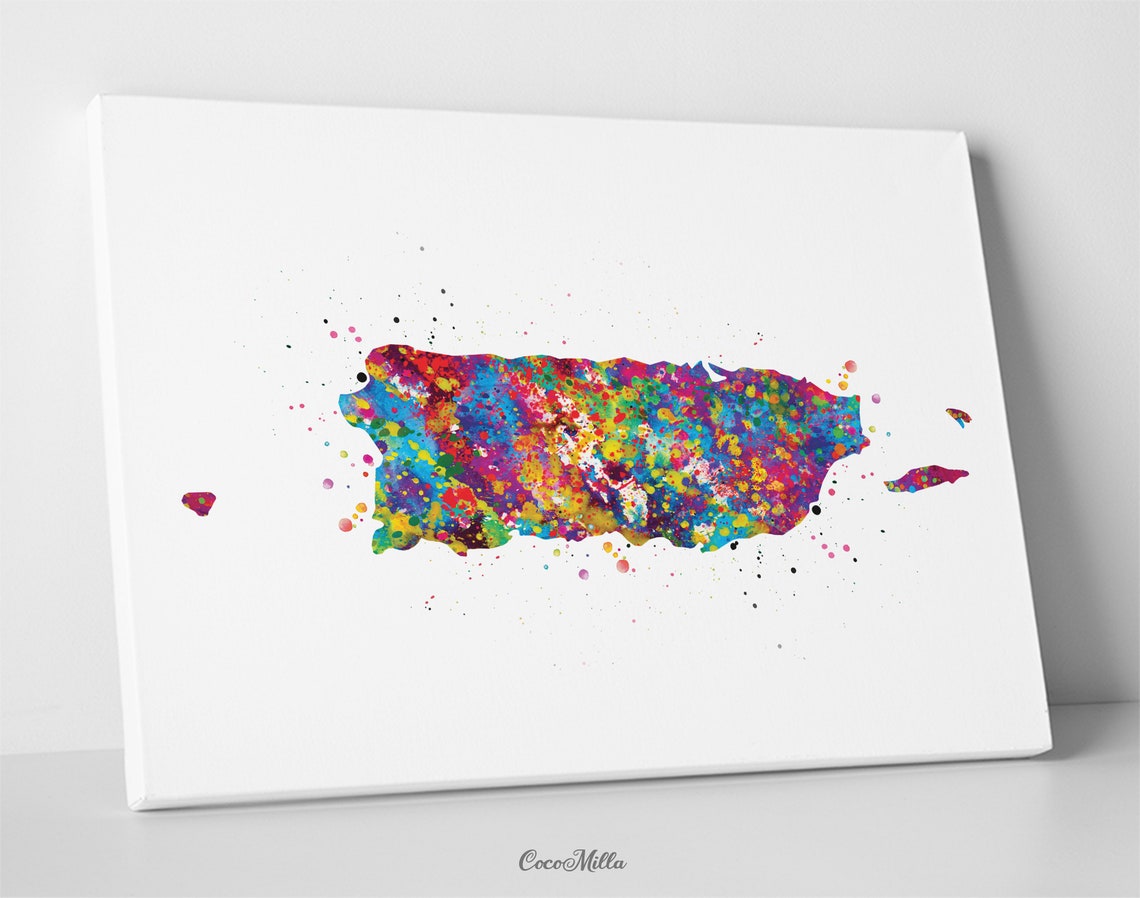 Puerto Rico Map Watercolor Print Map of Puerto Rico Decor Wanderlust ...