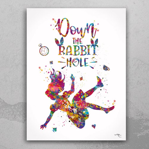 Alice Down the Rabbit Hole Watercolor Print Nursery Decoration - Etsy