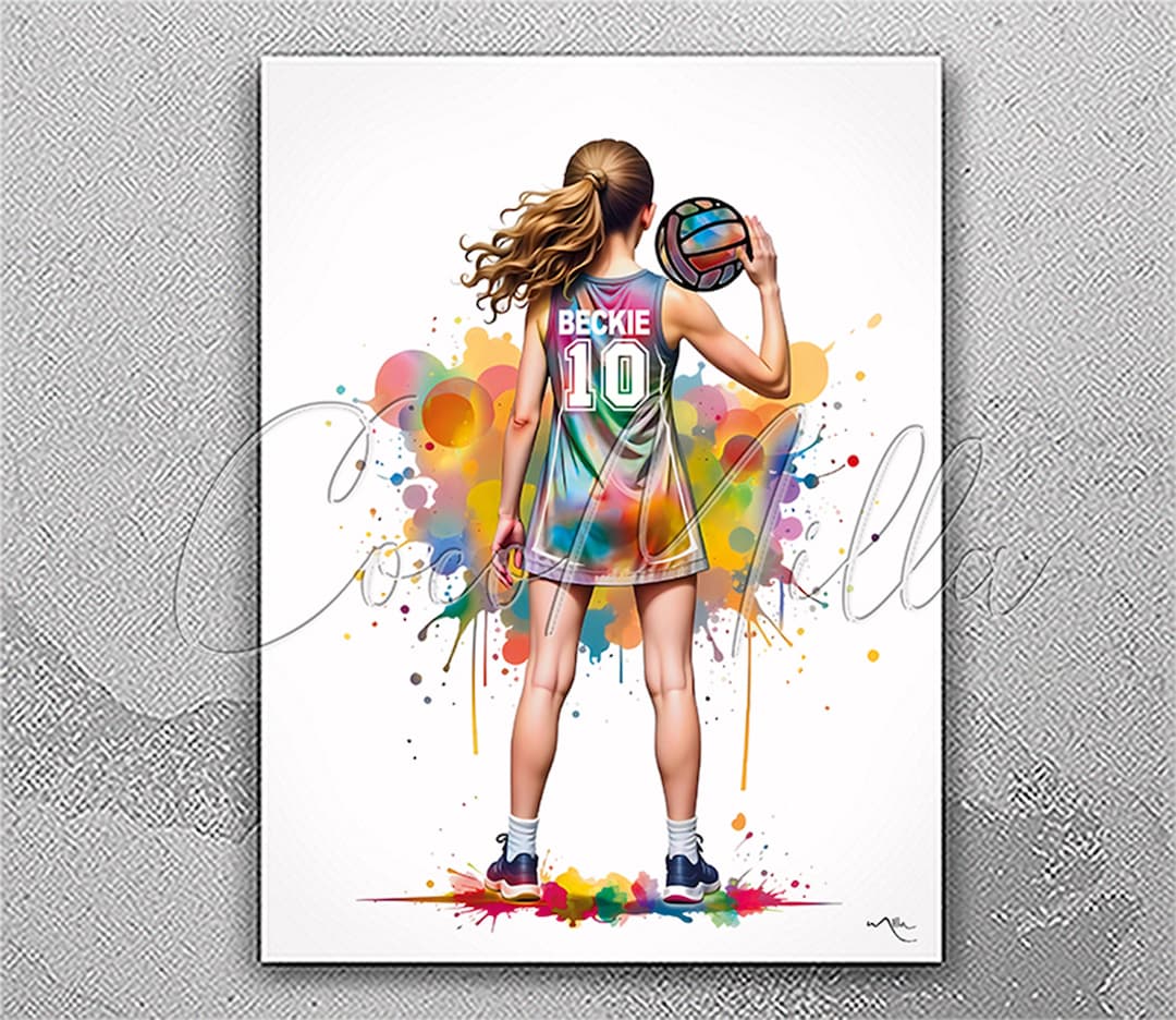 Personalized Netball Player Watercolor Print Netball Woman Female Girl ...