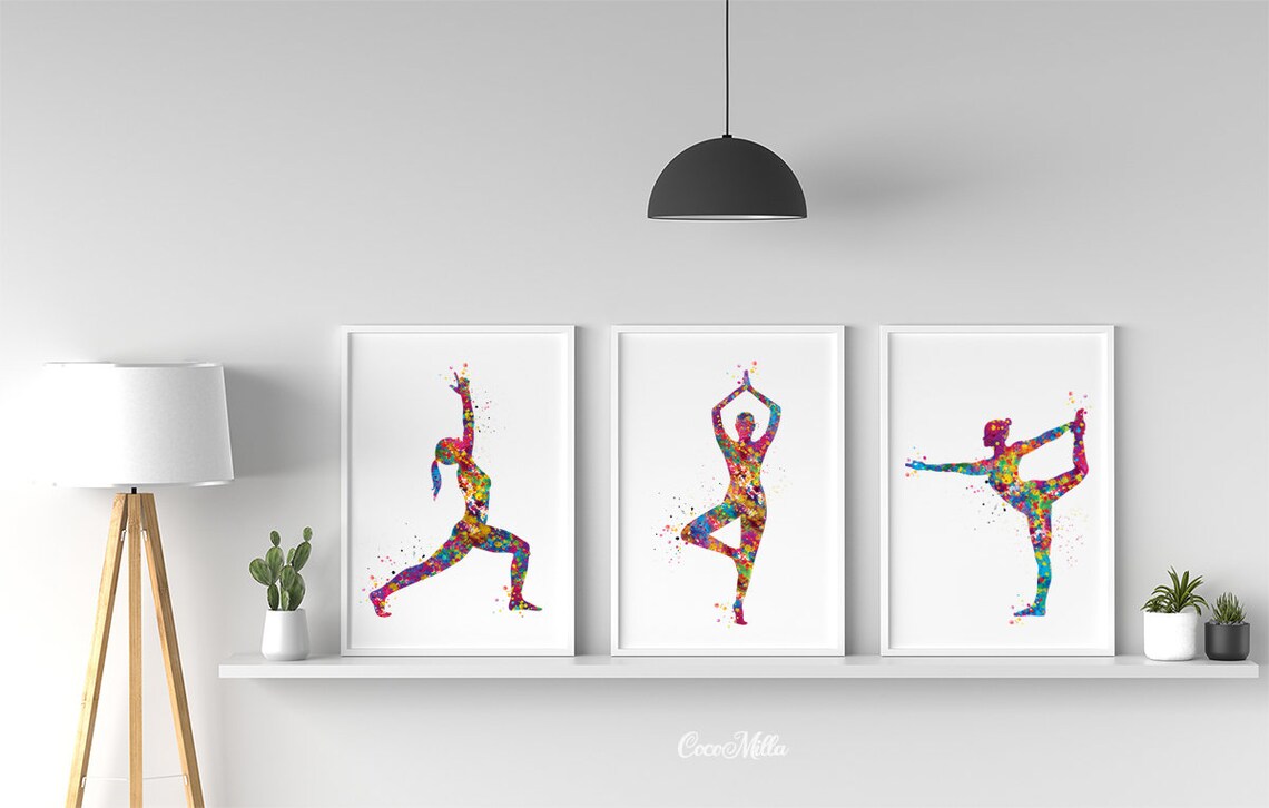 Yoga Art Watercolor Print Set Modern Home Decor Housewarming | Etsy