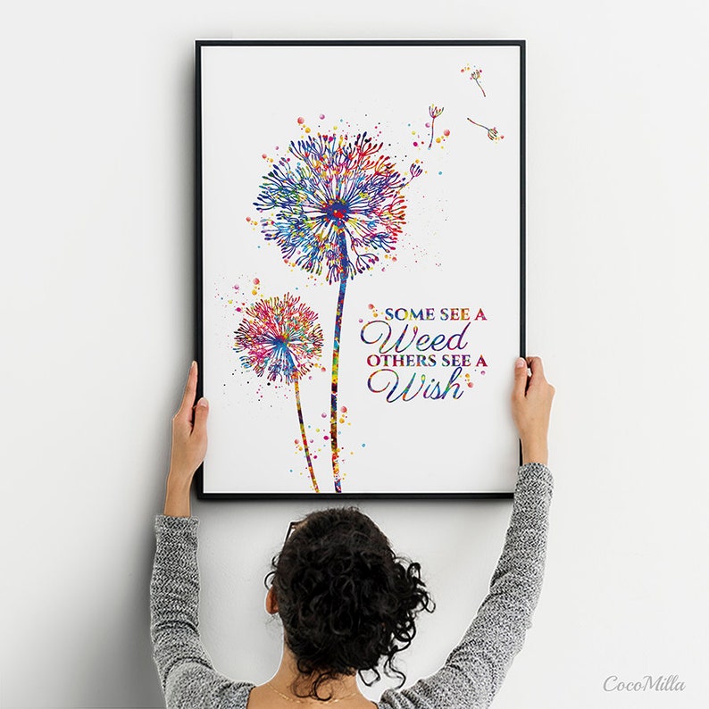 Dandelion Flowers Watercolor Print Nature Love Some See a Wish | Etsy