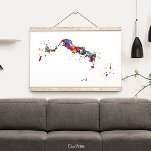 Turks and Caicos Map Watercolor Print Caribbean Islands Map Wall Art ...