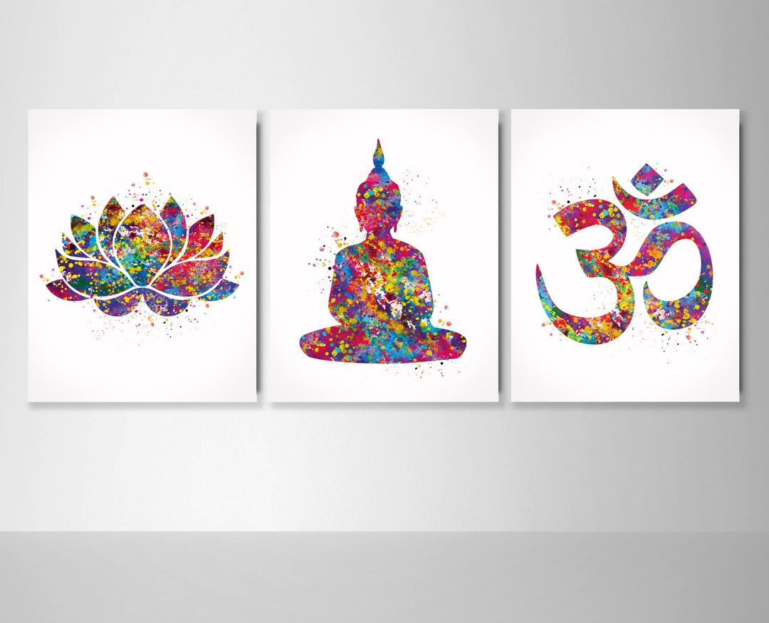 Yoga Watercolor Print Set Modern Home Decor Buddha Ohm Lotus Flower ...