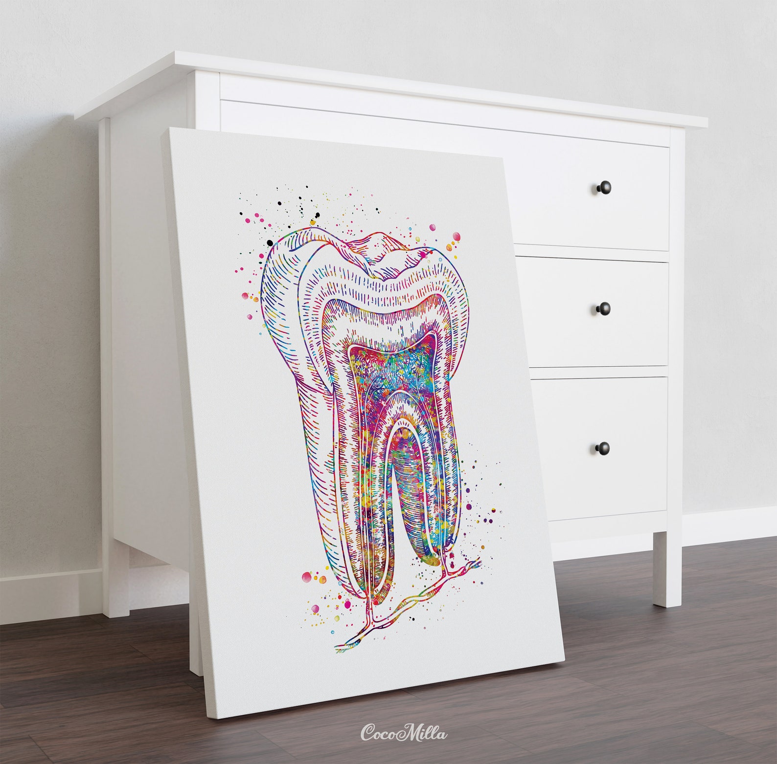 Tooth Cross Section Watercolor Print Molar Tooth Anatomical Art Dental ...