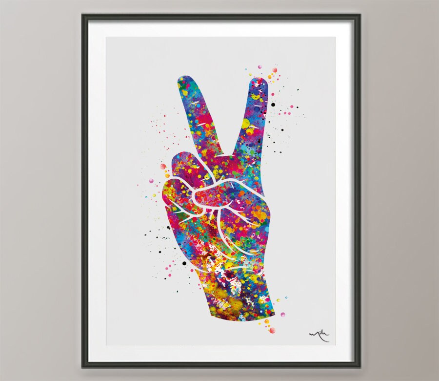 Peace Hand Sign Watercolor Print Symbol Poster Housewarming | Etsy