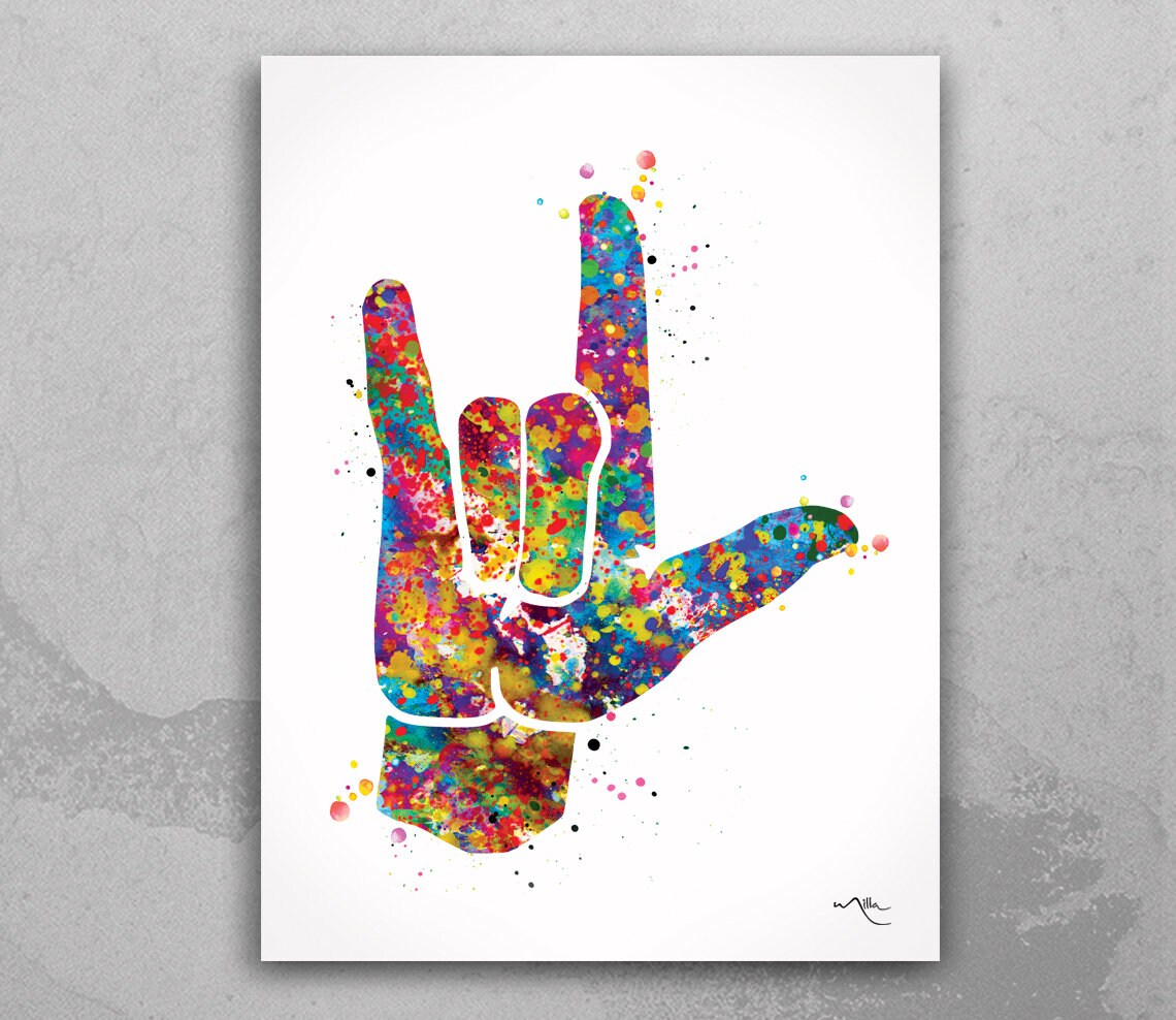 I Love You ASL American Sign Language Watercolor Print Hand | Etsy
