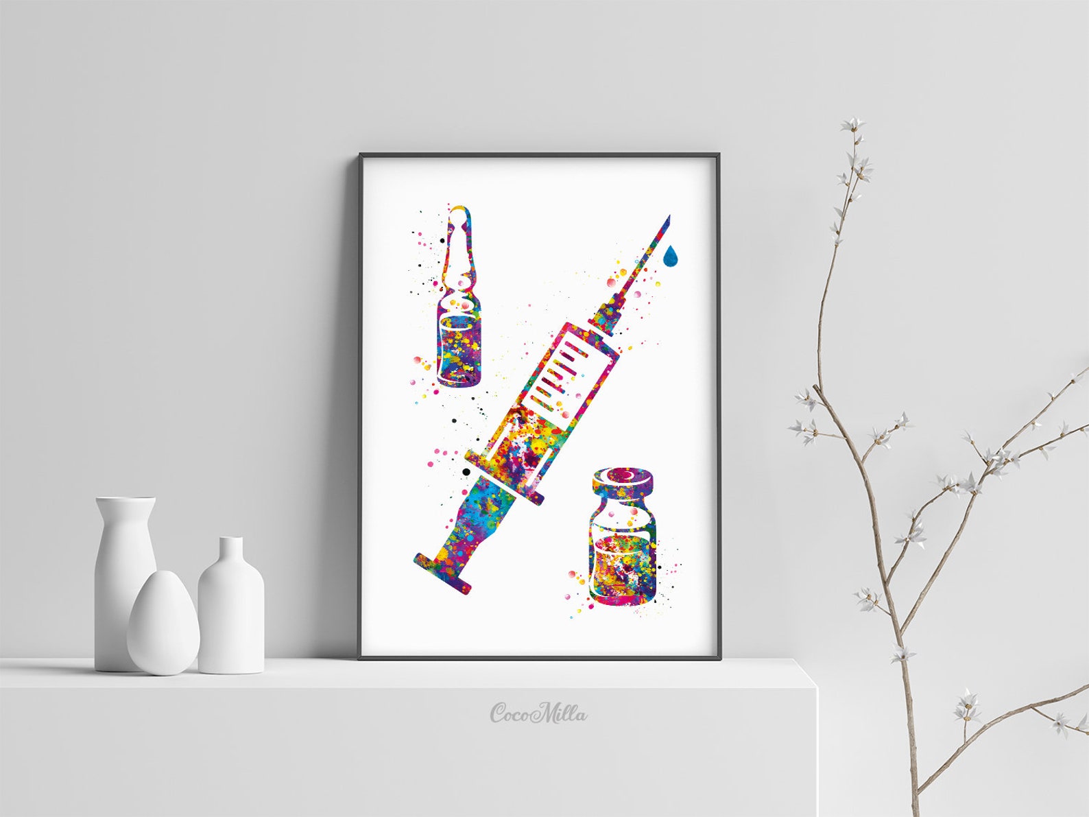 Syringe Injection Watercolor Print Medical Art Dentist IV | Etsy