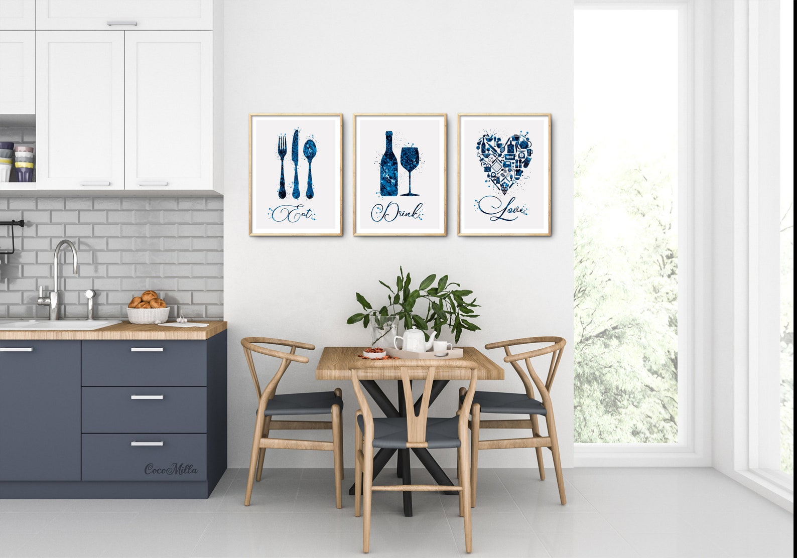 Kitchen Art Watercolor Print Eat Drink Love Set of 3 Kitchen - Etsy