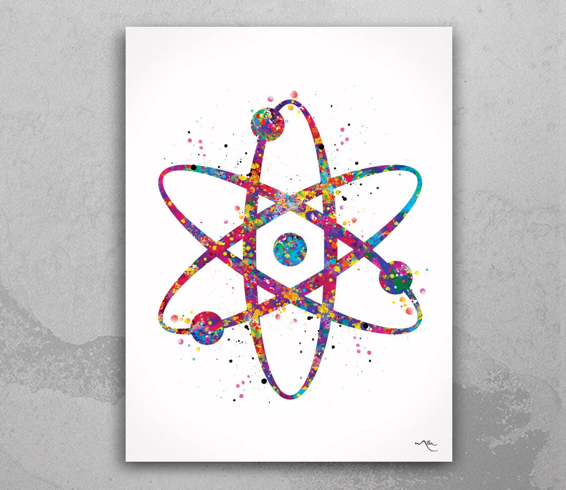 Atom Atom Symbol Watercolor Print Medical Symbol Wall Art | Etsy
