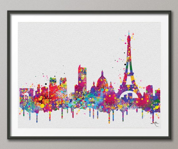 Paris Skyline Paris Watercolor Print Paris Painting Travel | Etsy