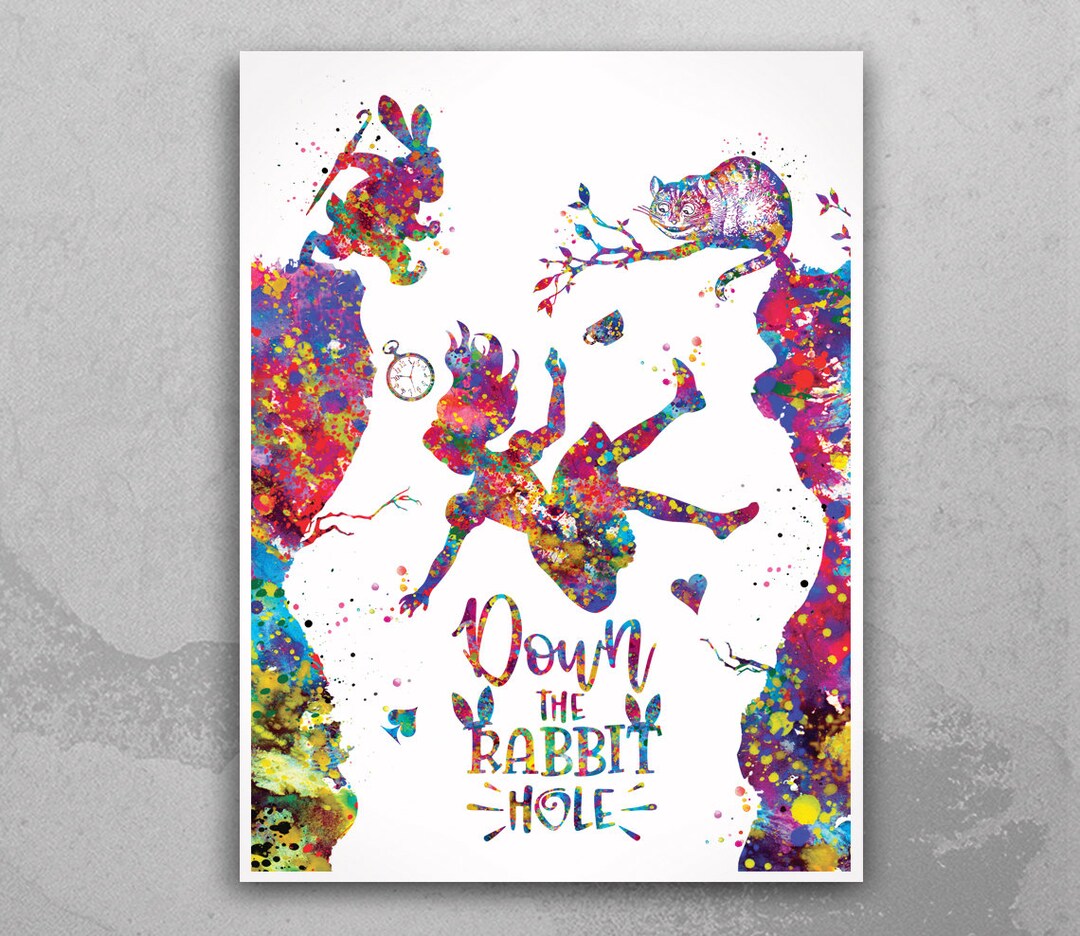 Alice Down the Rabbit Hole Watercolor Print Nursery Decoration Teen ...