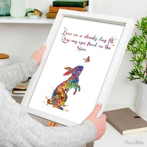 Even on a Inspirational Quote Art for Kids Girls Boys Watercolor Rabbit ...