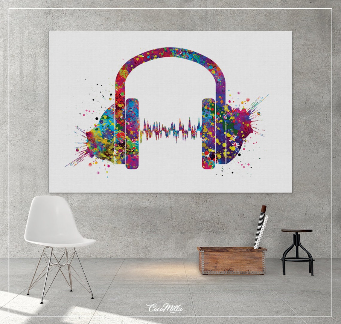 Headphone Watercolor Print Music Art Wall Art Earphones Poster | Etsy
