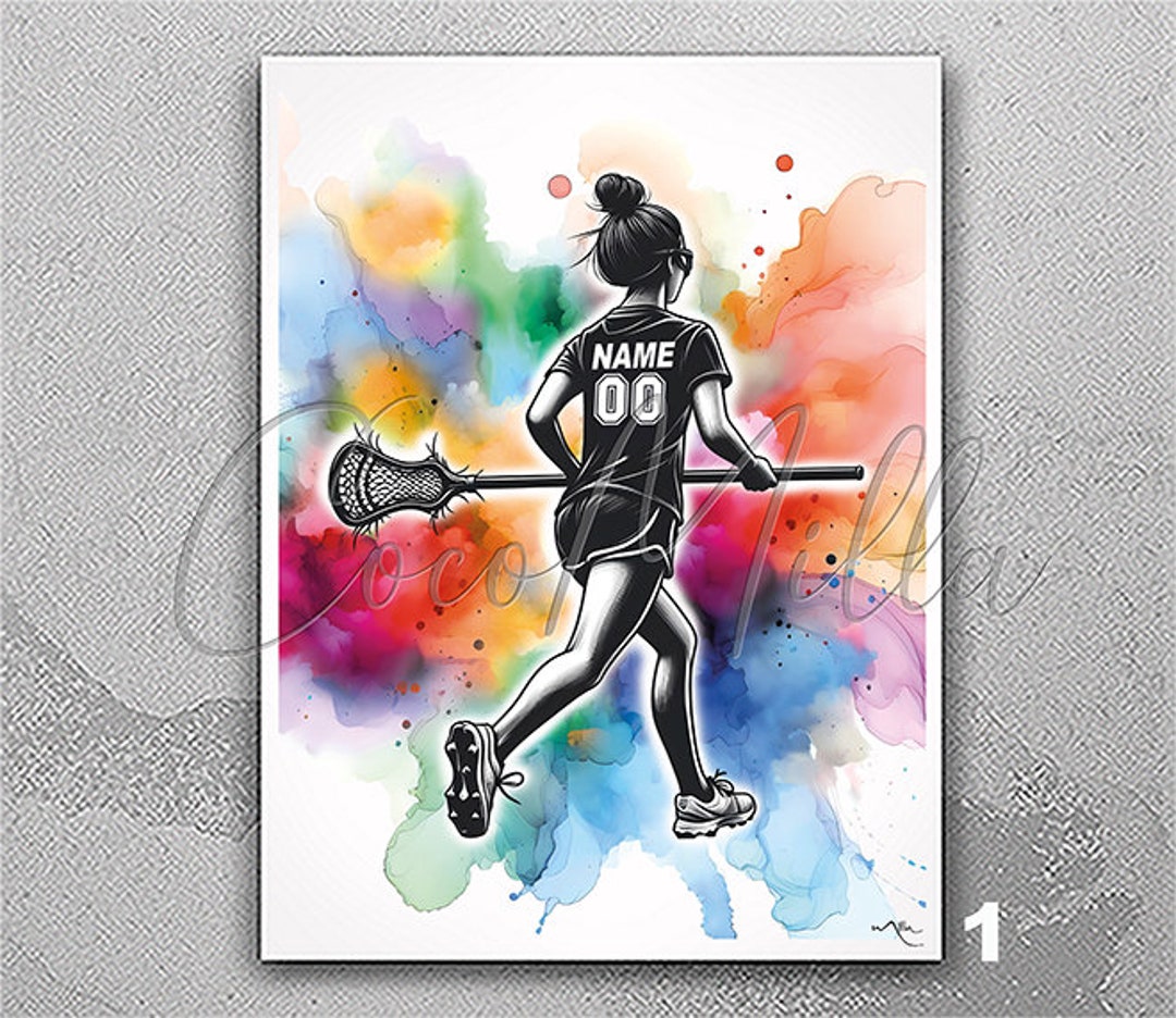 Personalized Lacrosse Player Girl Women Female Watercolor Print Sports ...