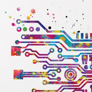 Circuit Board Art Watercolor Print Science Art Computer Modern Art ...