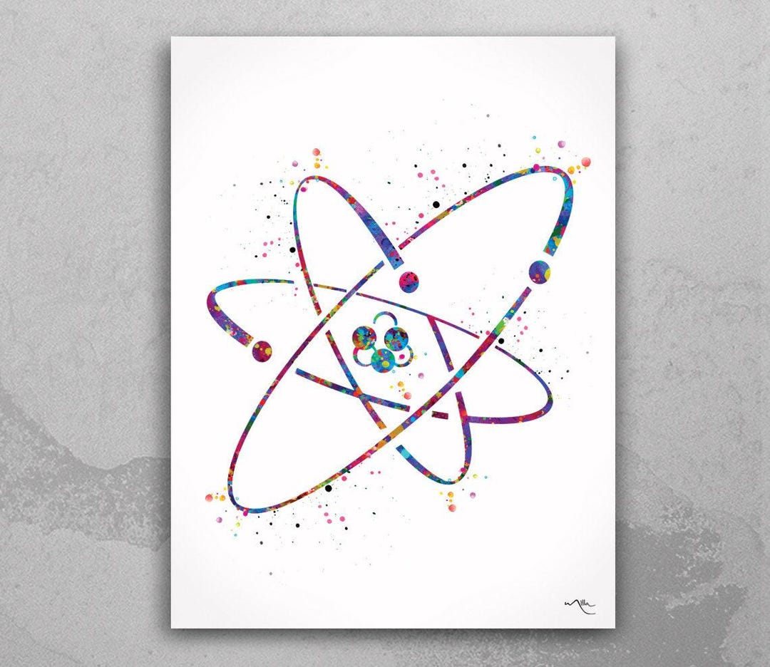 Atom Nuclear Atom Symbol, Watercolor Print, Medical Symbol, Wall Art ...