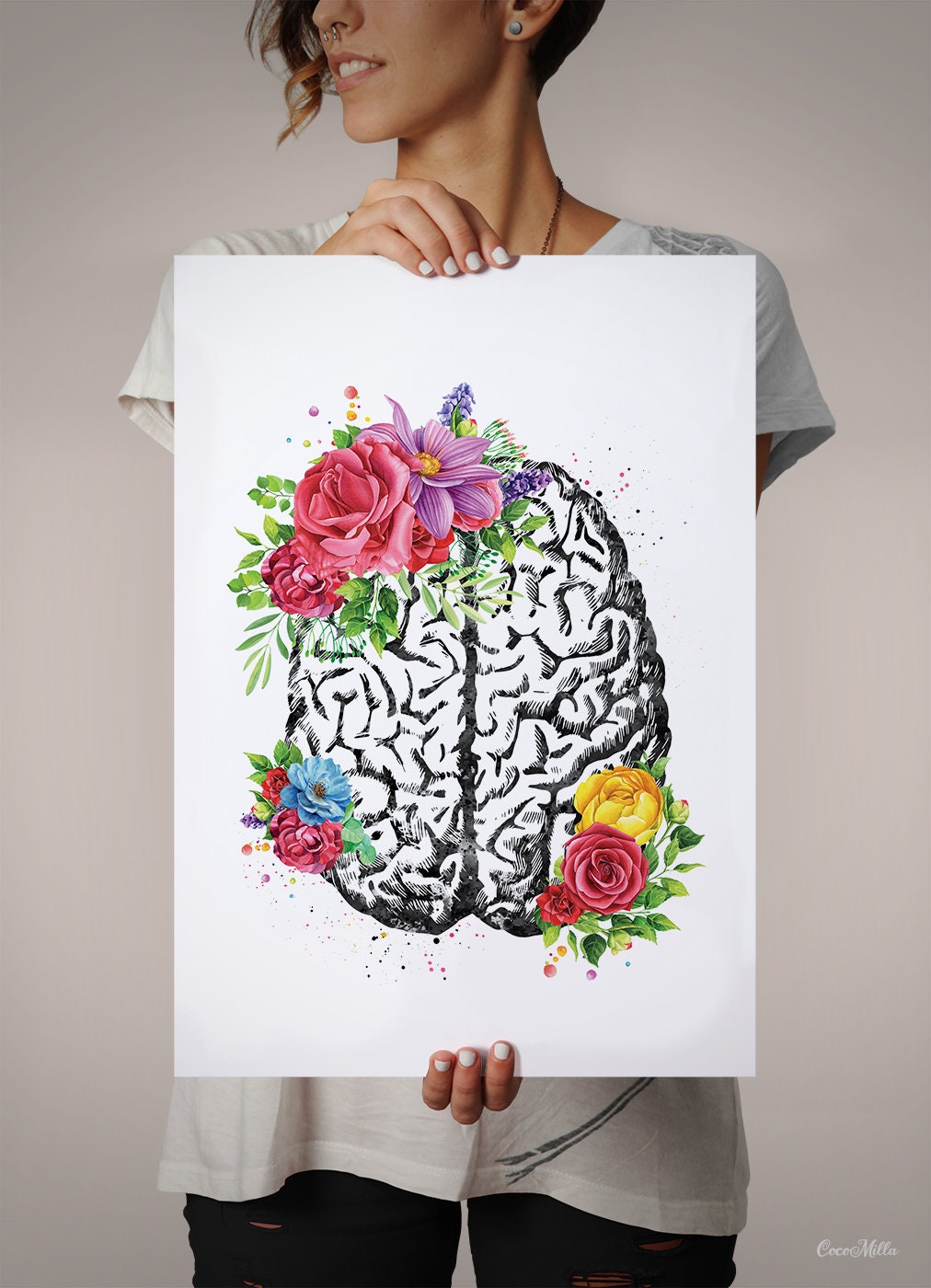 Brain Anatomy Flowers Cerebrum Floral Watercolor Print Medical | Etsy