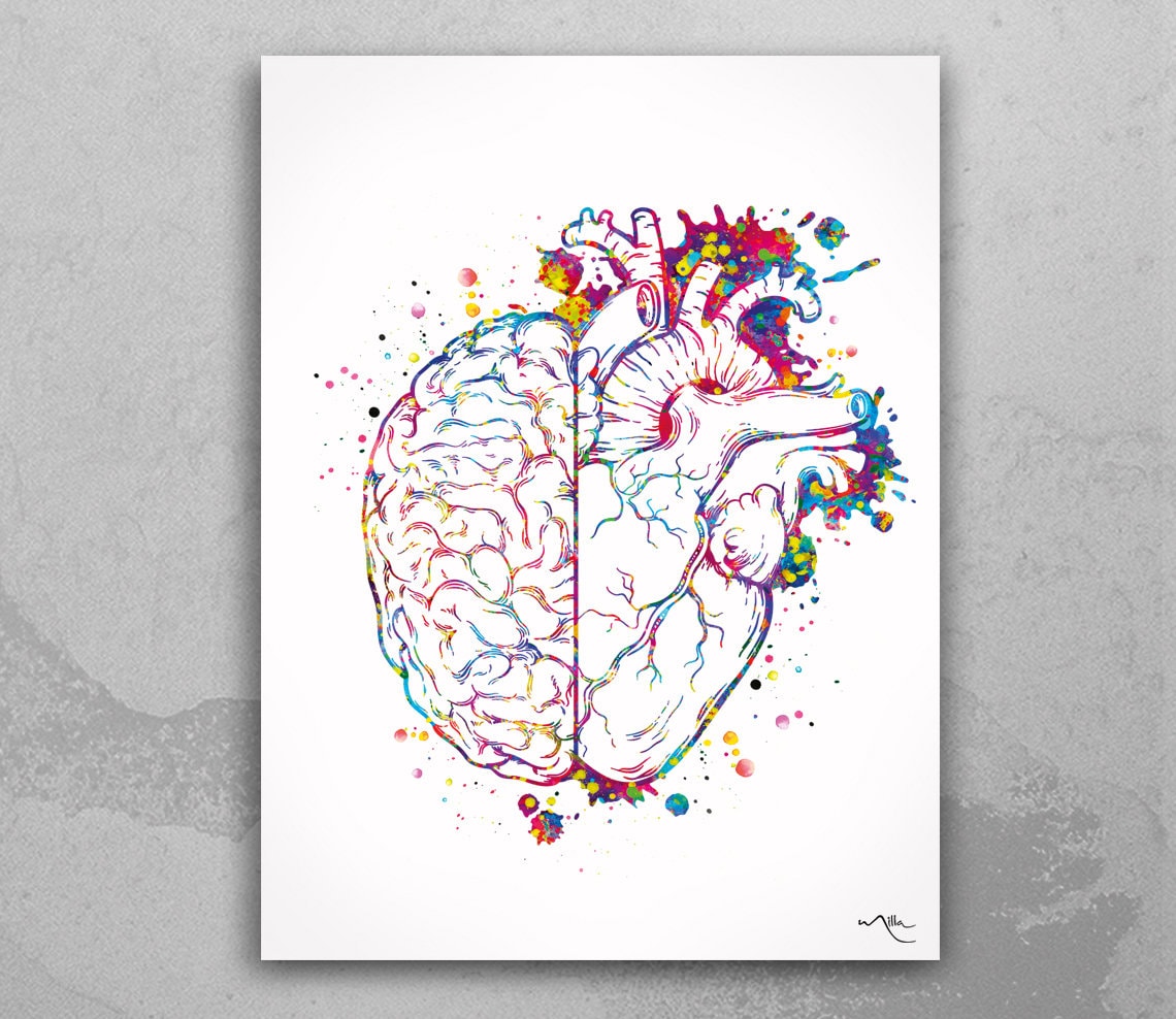 Brain and Heart Balance Watercolor Print Medical Art Science | Etsy